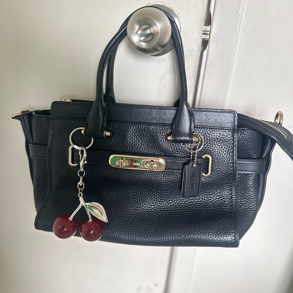 Coach | Bags | Coach Black Swagger Leather Satchel Charm Not Included ...
